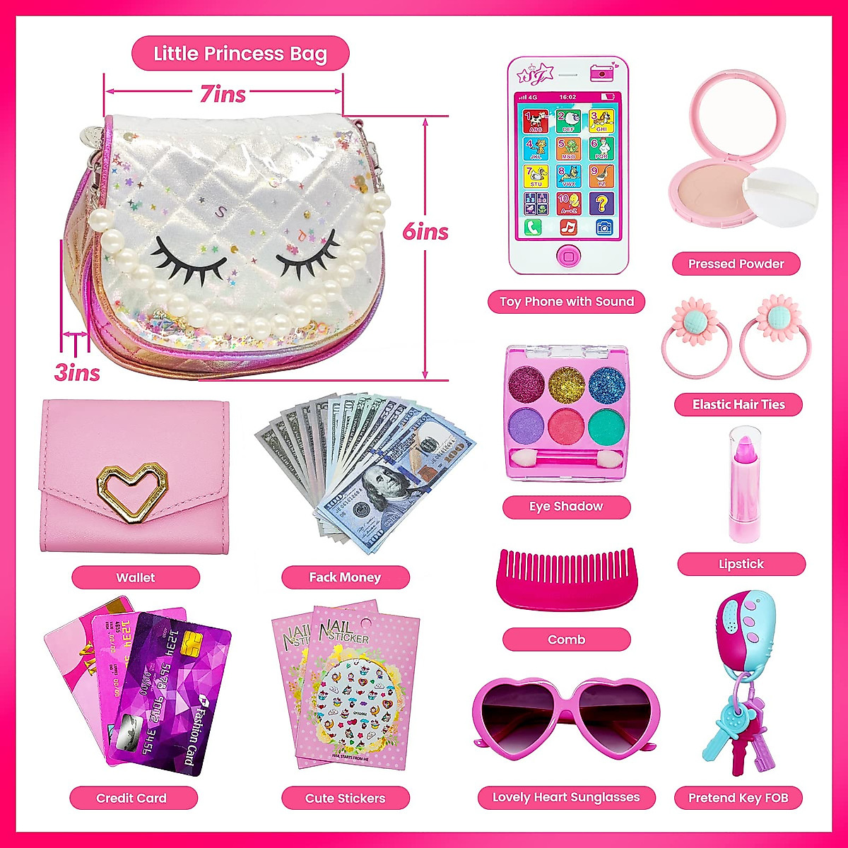 INNOCHEER Little Girls Purse, Play Purse for Little Girls, Unicorn Toys for Girls Age 4-6 6-8, Real Washable Kids Makeup Kit for Girl, Birthday Christmas Princess Gifts Toys for Girls 4-6 5-7 8-10