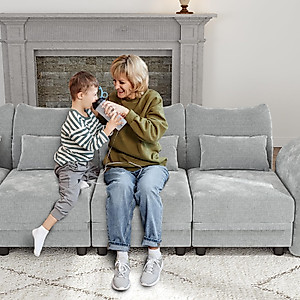 LLappuil Chenille U Shaped 6 Piece Sectional Sofa for Living Room Modular Sofa Sectional Couch with Reversible Chaise and Storage Ottoman, Grey