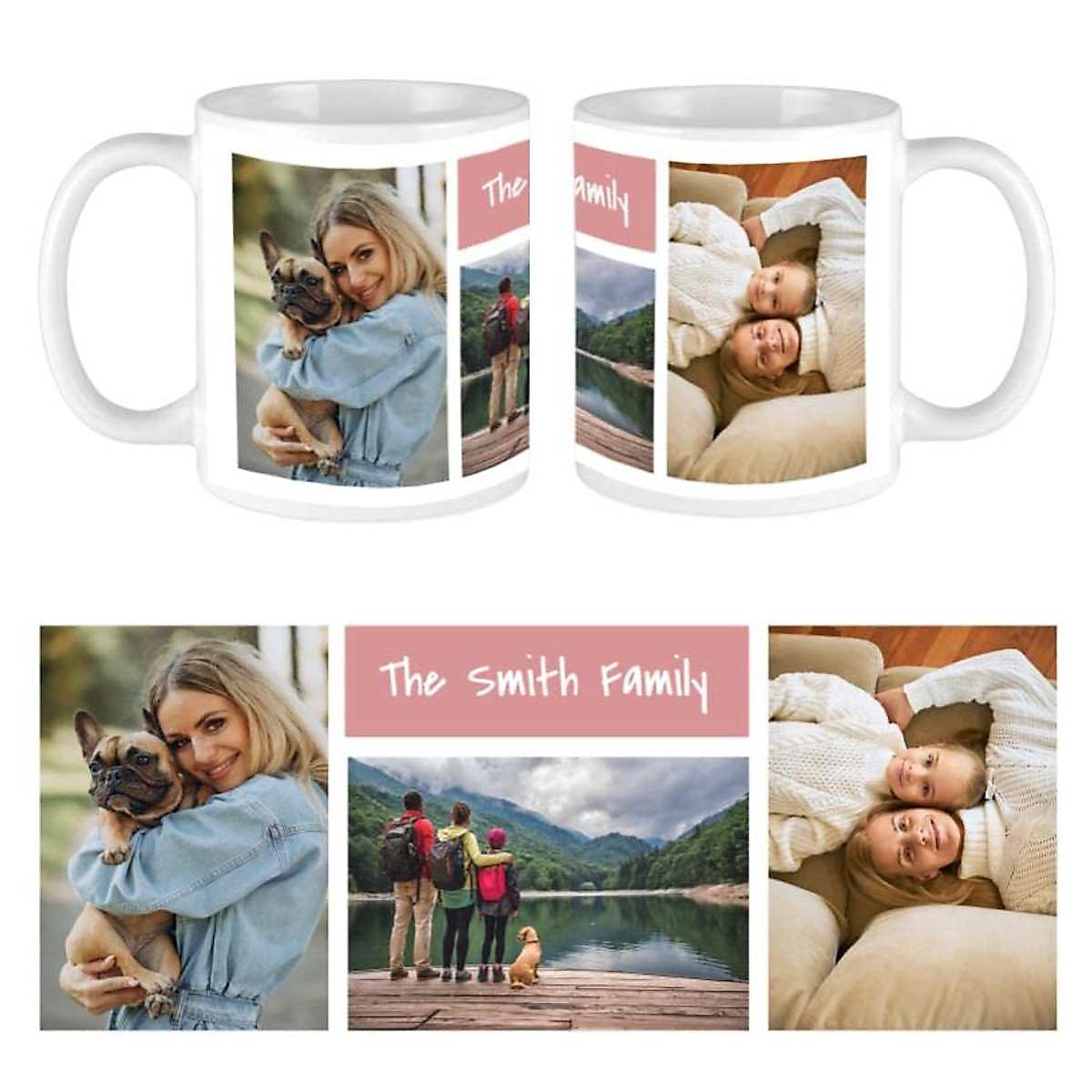 Custom Mate Custom Coffee Mug Personalized with Photos, Images, and Text (Classic 3 Photo with Text) White Black COFMUGWH11 0
