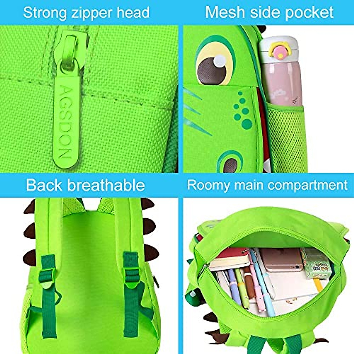 3PCS Toddler Backpack and Lunch Box for Boys, 12" Dinosaur Preschool Kids Bookbag, Cute Animal Kindergarten Schoolbag