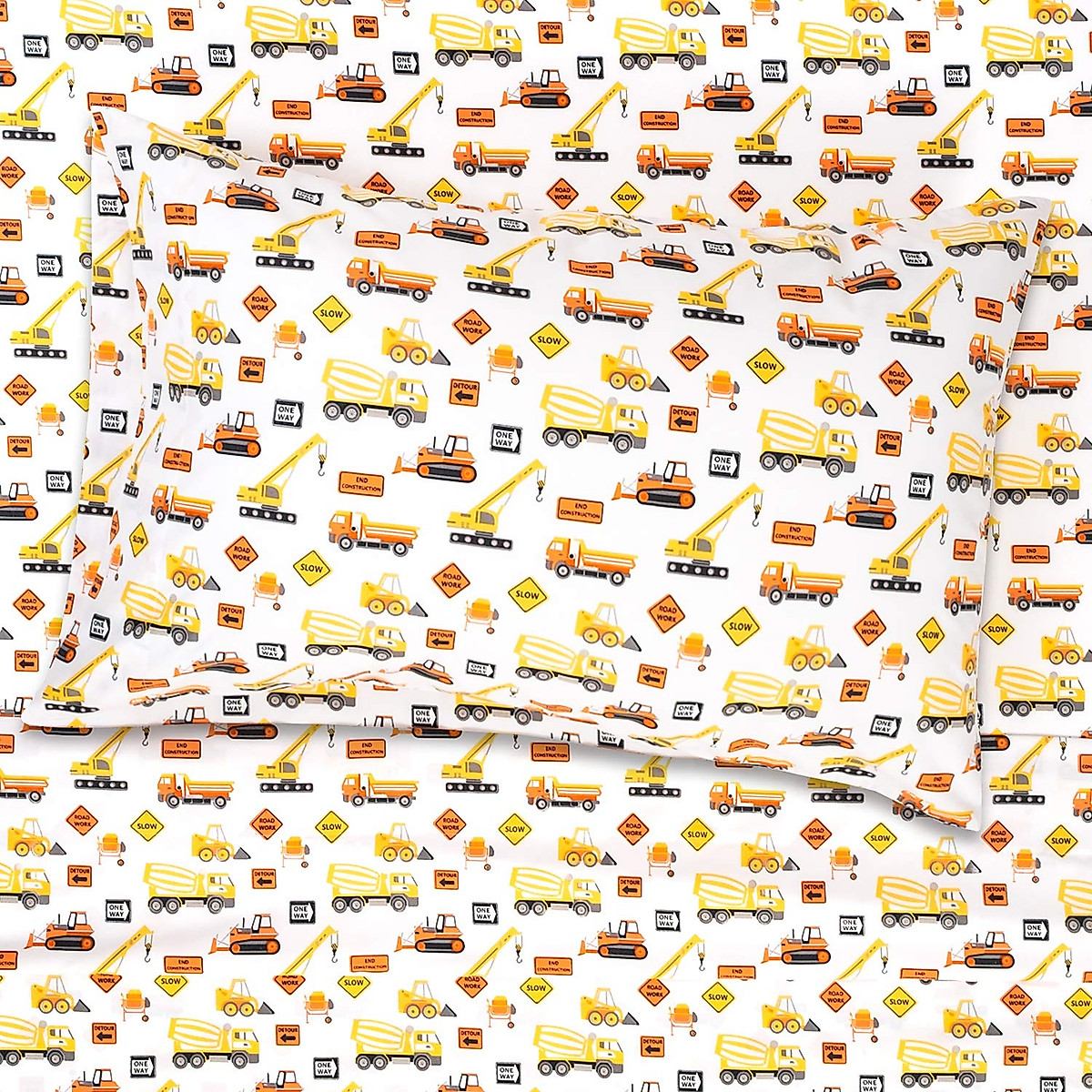 1500 Supreme Kids Bed Sheet Collection - Fun Colorful and Comfortable Boys and Girls Toddler Sheet Sets - Deep Pocket Wrinkle Free Soft and Cozy Bedding - Twin, Construction