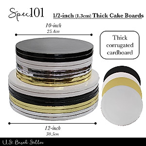 Spec101 Foil Cake Board Wrap Cake Bases - 16pk Gold Silver White Black Cake Drums 10 and 12 Inch Cake Boards