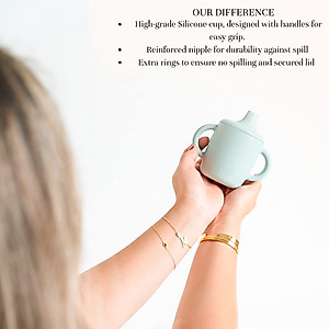 Silicone Sippy Cup, Toddler Training Cup with Handles, Leak-Proof & Safe Lid, Baby Learning Open Cup 5 Ounces (DUSTY BLUE)