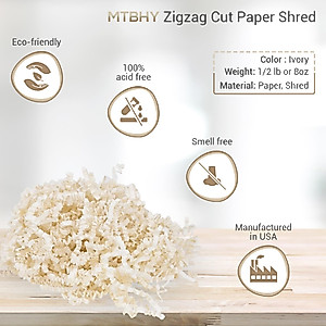 MTBHY Paper Shred Filler - 1/2LB Ivory Crinkle paper filler, Crinkle Cut for Gift Wrapping, Basket Filling, Birthdays, Weddings, Anniversaries, Valentines Day, and other occasions