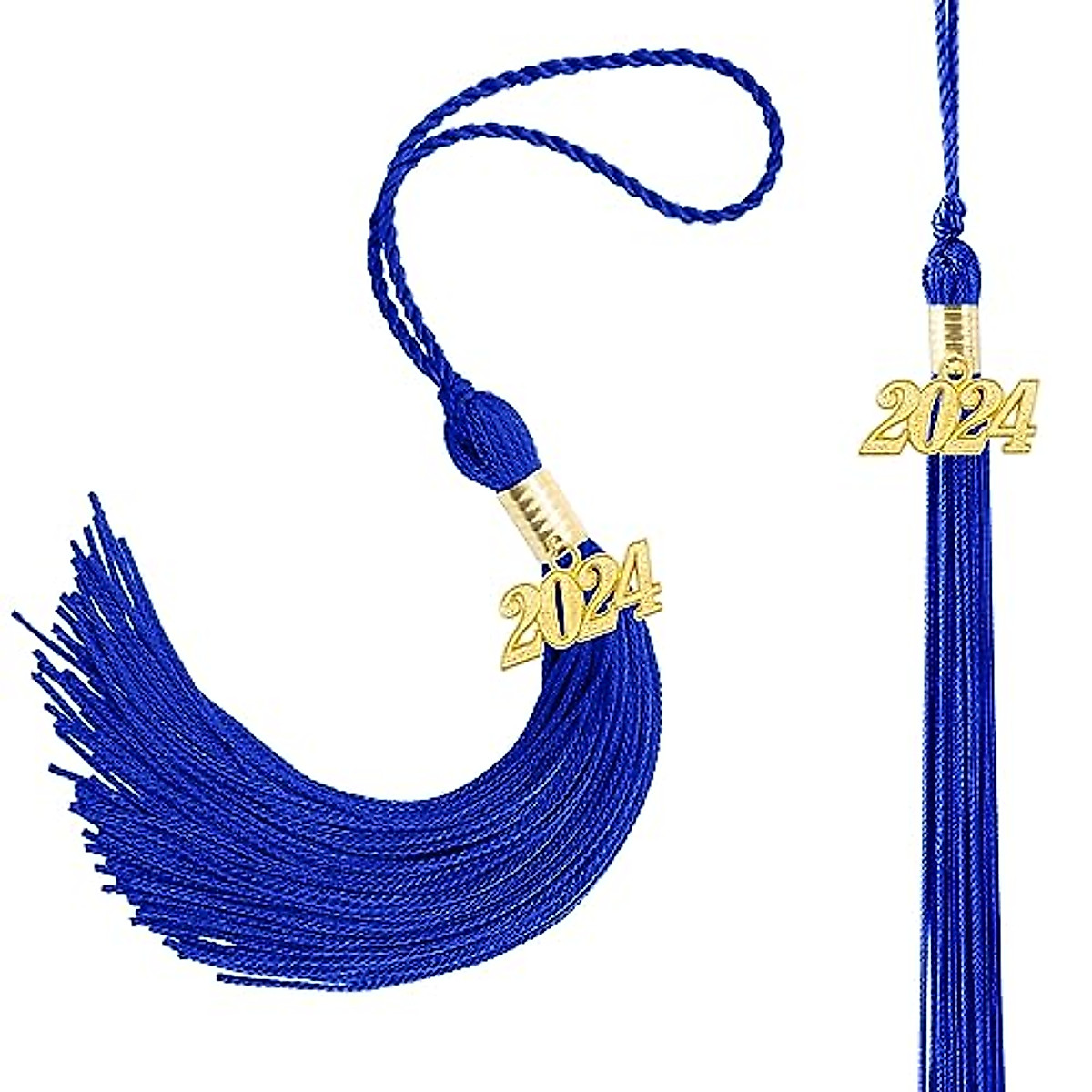 2 Pieces 2024 Graduation Tassel, Blue 2024 Tassel Graduation, Tassel for Graduation Cap 2024 Tassel Charm, Class of 2024 Tassel Graduation Regalia Honor Cords Graduation 2024 Year Gold Date Charm