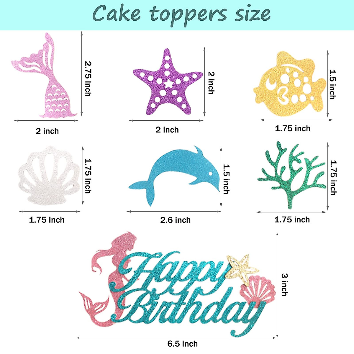 Hombae Mermaid Birthday Decorations, Mermaid Party Decorations Supplies Kit, Mermaid Cake Decorations, Mermaid Theme Birthday Decorations, Mermaid Banner Cake Topper Paper Fans with Cute Cut Outs