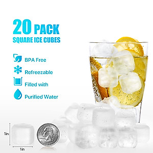 Reusable Ice Cubes for Drinks, 20 Pack Refreezable Plastic Ice Cubes BPA Free, Chills Drinks Without Diluting, Washable Fake Ice Cubes for Cocktails, Wine, Beer or Coffee Easy To Use