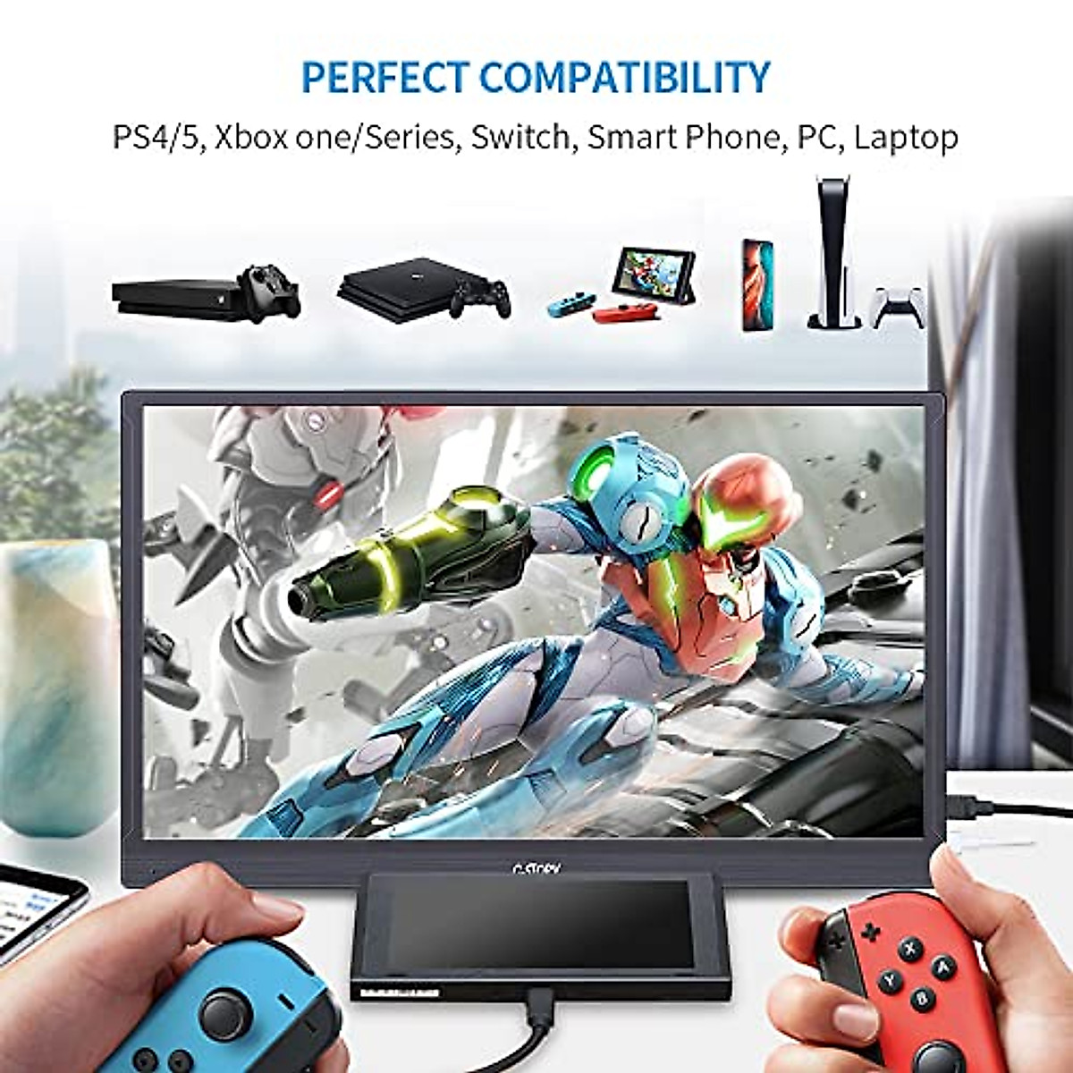 G-STORY 15.6 inch Touchscreen Portable Monitor 1080P Full HD IPS Gaming Display USB-C Portable Gaming Monitor with HDR/FreeSync/Speakers/Mini HDMI for PS5 PS4 Xbox Series NS, Laptop PC Phone MAC