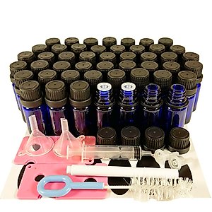 PIPIBA 48Pack 1/3oz (10ml) Essential Oil Dropper Glass Bottle. Refillable Sample Bottles Vials With Orifice Reducer Dropper And Cap For Perfume And Aromatherapy Oils (Blue)