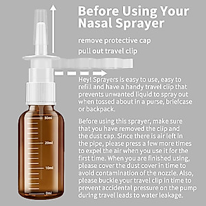 Nasal Spray Bottles with Graduated Scale, 5 PCS 30ML/1OZ Continuous Fine Mister Spray Bottles, Refillable Small Empty Amber Glass Bottle with Funnels, Travel Clips and Labels