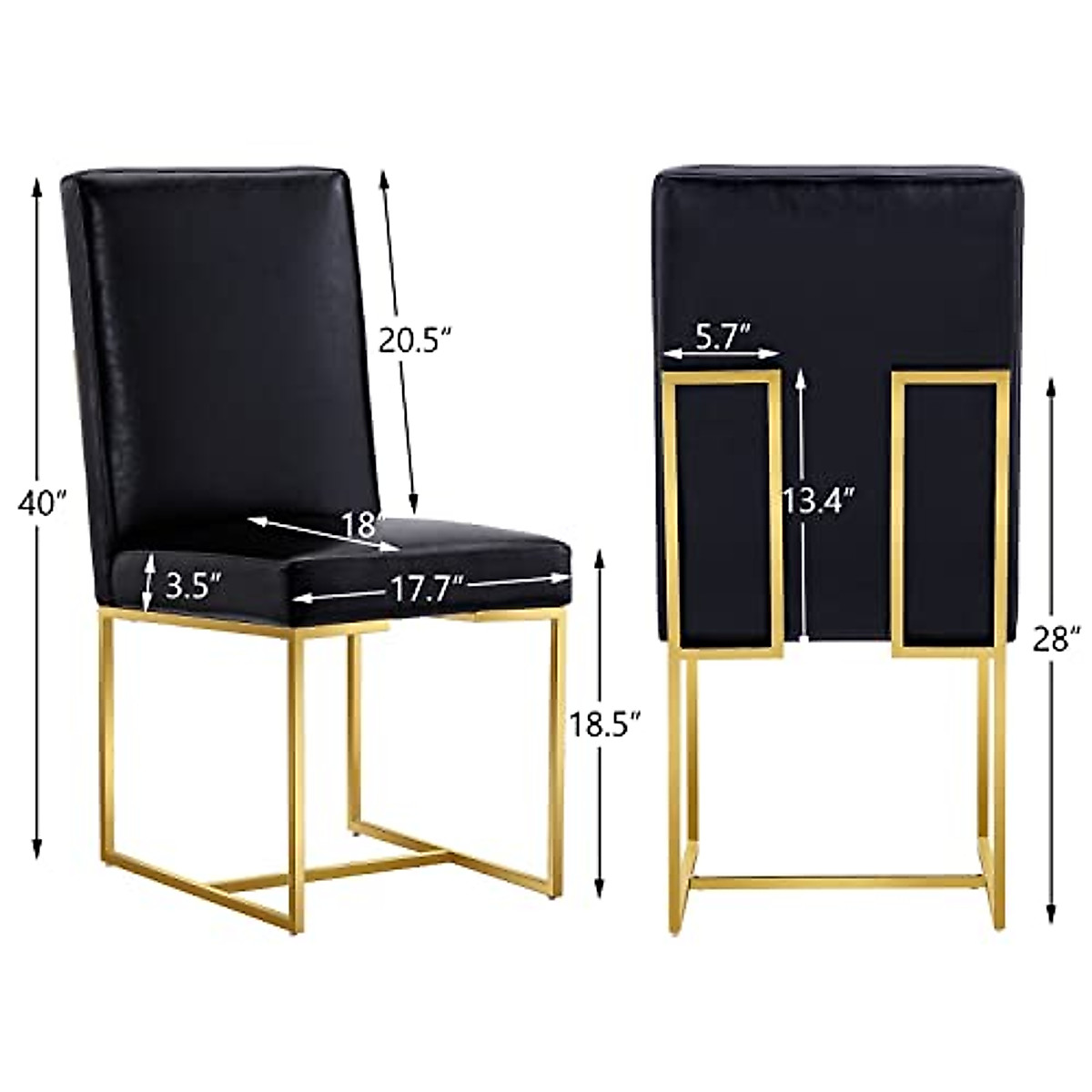 AZhome 7-Piece Dining Set, Gold Dining Room Table Set for 6, Black Leather Dining Chairs with Polished Stainless Steel Sled Base for Kitchen, Dining Room