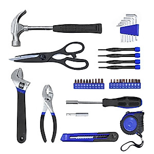 Torin 40 Piece Tool Set Household Repair Tool Kit with Plastic ToolBox, adjustable wrench, driver handle, linesman pliers, measuring tape, screwdriver bits, screwdrivers Set For Men Women, APK040TSM-2