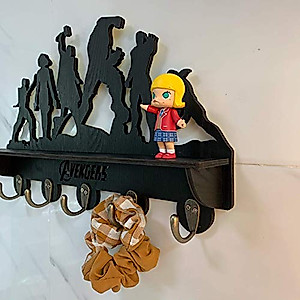 Awesome Avengers Superheroes Wall Mounted Wooden Key Hook Coat Rack,Farmhouse Mounted Coat Rack and Upper Shelf for Storage，with 5 Dual Vintage Durable Metal Hooks