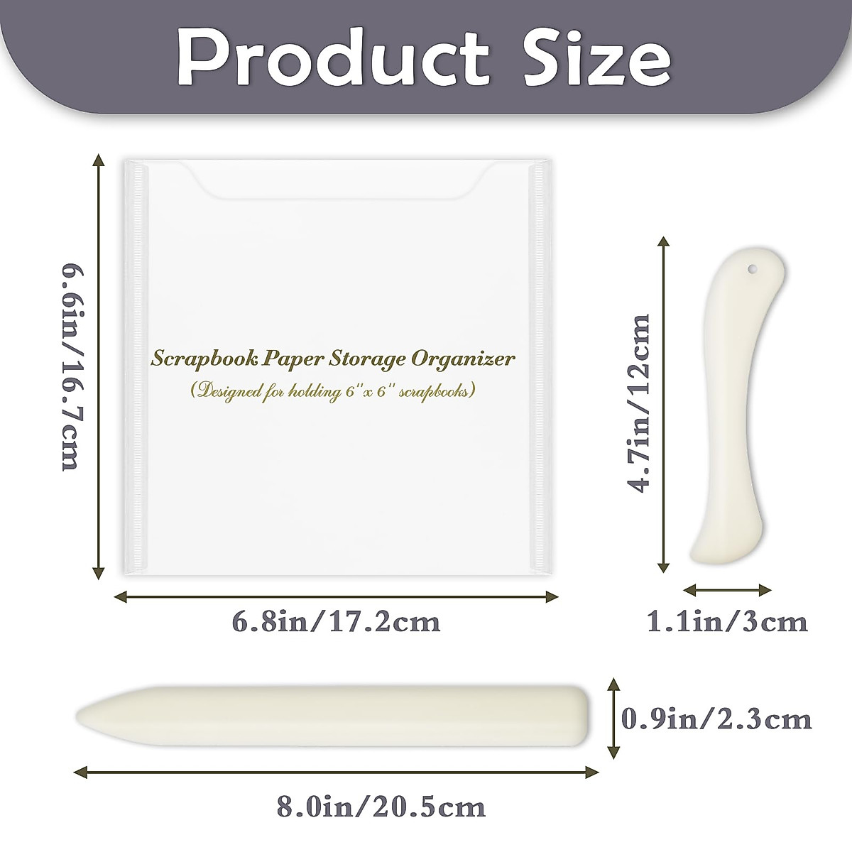 12 PCS Scrapbook Paper Storage Organizer with 2 Plastic Bone Folder Paper Creaser Set, Clear Paper Storage Bag for Holding 6 x 6 Inch Scrapbook Paper, Cardstock, Vinyl Paper, Photos and Paper File