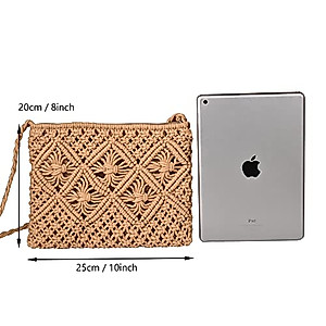 Eiyye Boho Crossbody Handbag Summer Beach Purse Crossbody, Boho Envelope Clutch Crochet Handmade Purse with Tassel, Khaki