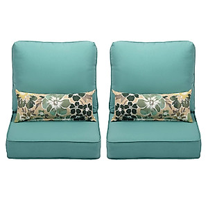 Aoodor 22'' x 24'' Outdoor Deep Seat Chair Cushion Set，Olefin Fabric Slipcover and Sponge Foam- Teal (Set of 2 Seats, 2 Backs, 2 Pillows