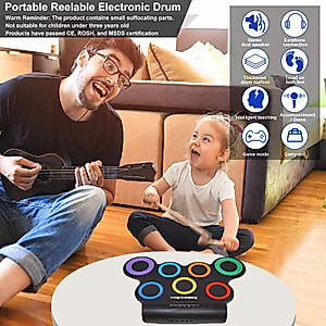 Electronic Drum Set,7 Practice Drum Pads,Roll-up Rechargeable Drum Set with Pedals,Sticks,Built-in Speaker/Headphone Jack, Rainbow Color