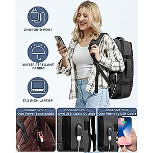 LOVEVOOK Travel Backpack, 30-40L Expandable Extra Large Backpack with Lock, Carry on Backpack 17 Inch with USB Port, Anti-Theft Water Resistant Business Backpack for Men Women, Dark Grey