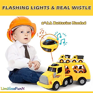 LimitlessFunN Toys Carrier Truck Transport Car Play Vehicles Set with Light & Sound [ Friction Power Push and Go ] - for Girls & Boys (Construction Vehicles)