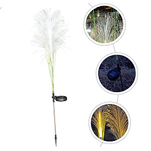 ABOOFAN Fiber Optic Reed Light Solar Garden Light Solar Path Lights Fiber Optic Garden Lights Solar Lights Outdoor Decor Garden Lights Solar Powered White Stainless Steel Led