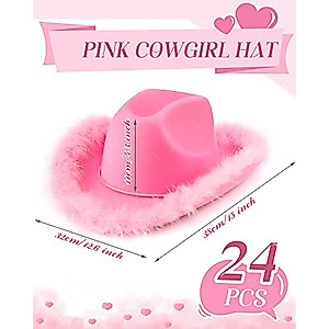 Jecery 24 Pieces Pink Cowboy Cowgirl Hat Bulk with Feather Boa for Women Girl Wedding Bachelorette Birthday West Party Costume Accessories