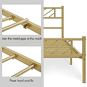 Yaheetech Full Size Platform Bed Frame with Arrow Design Headboard,13 Inches Metal Mattress Foundation for Storage,No Box Spring Needed,Easy Assembly,Modern,Antique Gold