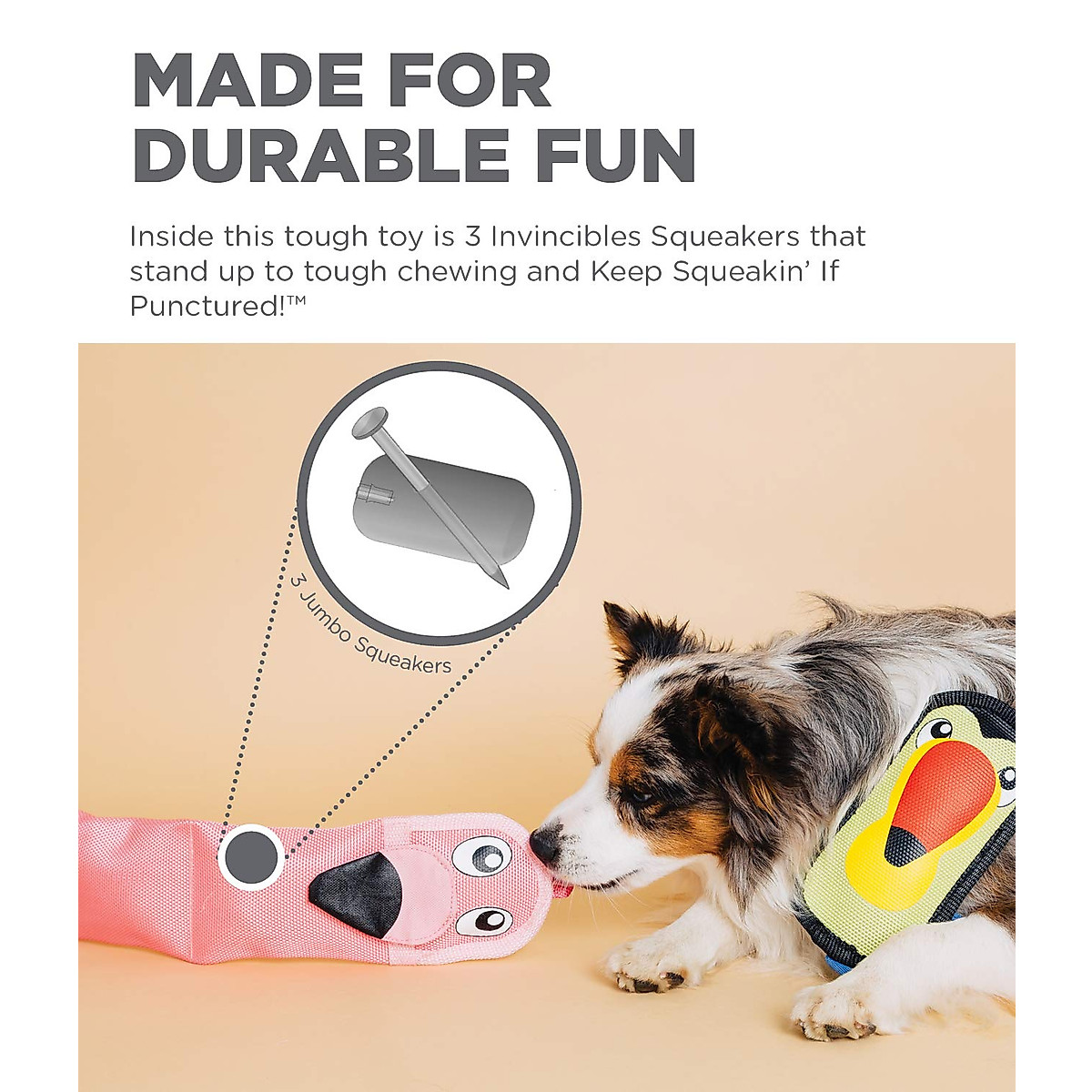 Outward Hound Fire Biterz Flamingo Plush Firehose Material Interactive Dog Toy, Large