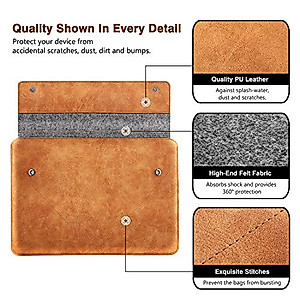 MoKo 13-13.3 Inch Laptop Sleeve Fits MacBook Pro 13" M2/M1, MacBook Pro 14", MacBook Air 13.3", iPad Pro 12.9", Surface Pro 9/8 13", Felt & PU Leather Case Bag with Pocket, Gray&Brown