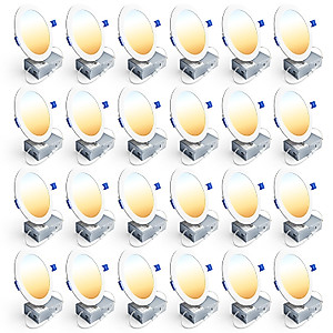 Ensenior 24 Pack 6 Inch LED Recessed Ceiling Light, Dimmable, 2700K-5000K 5CCT, 1050LM 12W 120V, High Brightness Canless Wafer Downlight - ETL&FCC&IC