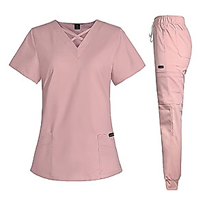 VIAOLI Scrubs for Women Stretch Set V-Neck Top & Jogger Athletic Pant Nursing Uniform for Women Clearance Workwear