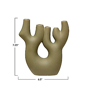 Creative Co-Op Stoneware Abstract Coral Shaped 5 Openings, Green Vase