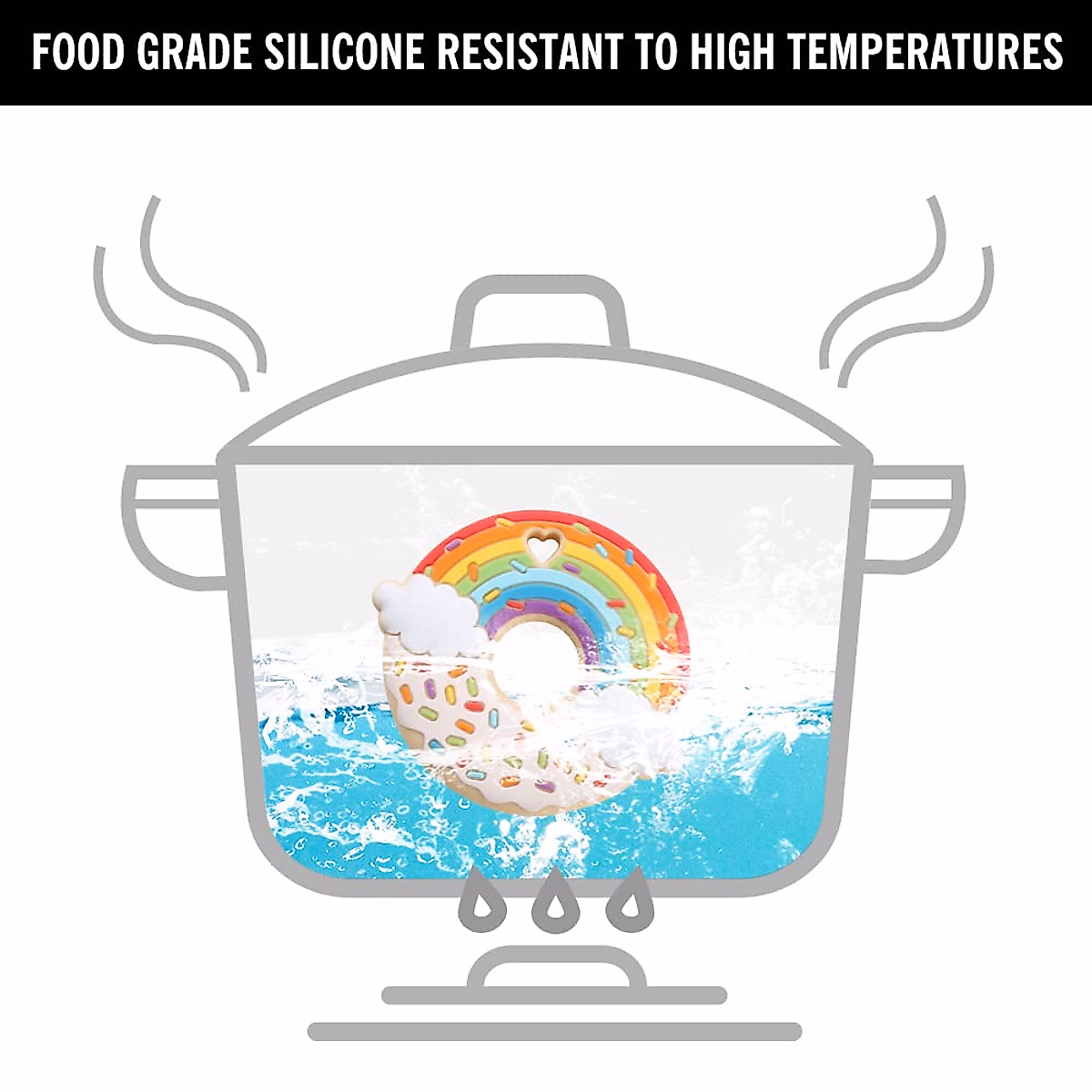 AmazingM Rainbow Donut Sensory Chew Teether for Boys and Girls,Food Grade Silicone Safety Chewy Teething Toy for Kids with Autism, ADHD,Oral Motor,Teething,Biting Needs