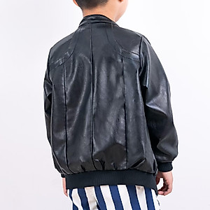 Chinaface Boy's Trendy Stand-Collar PU Leather Spring Moto Jacket Black-Large (Tag140, 9/10T)