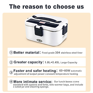 kwkwoice® Electric Heater Lunch Box High Power 80W 1.8L Larger Capacity Self-Heating Lunch Boxes for Adults 3 in 1 Portable Food Warmer 12V 24V 110-230V Suitable for Car Truck Office