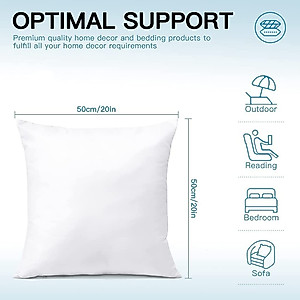 OTOSTAR 20x20 Inch Throw Pillow Inserts Set of 4 Premium Bedding Pillow Inserts Square Indoor Decorative Throw Pillows Form Pillow Stuffer for Couch Bed Sofa Sham Cushion Pillow Filler (White 20x20)