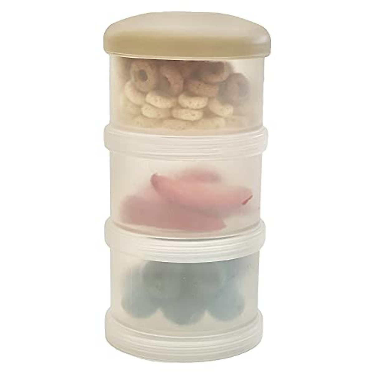 LITTOES Baby Food Pots 3oz 2.5" round translucent stackable baby snack to go containers Beige Cover 2-pack
