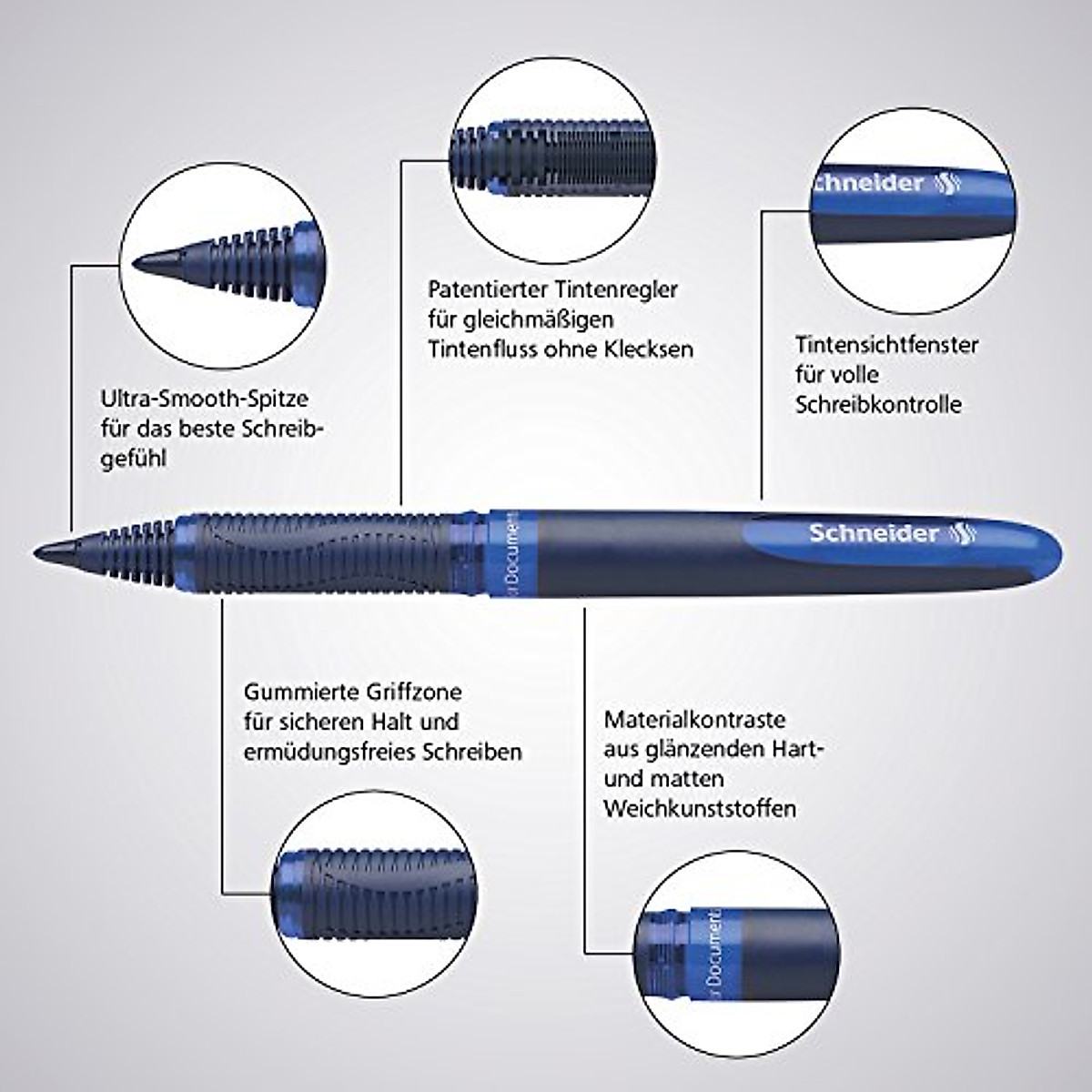 Schneider One Business Rollerball Pen, 0.6 mm Ultra-Smooth Tip, Blue Barrel, Blue Ink, Box of 10 Pens (183003)