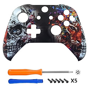 eXtremeRate Tiger Skull Faceplate Cover, Soft Touch Front Housing Shell Case, Comfortable Soft Grip Replacement Kit for Xbox One S & Xbox One X Controller - Controller NOT Included