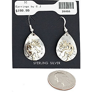 12kt Gold Filled and .925 Sterling Silver Kokopelli Handmade Certified Authentic Navajo Dangle Native American Earrings