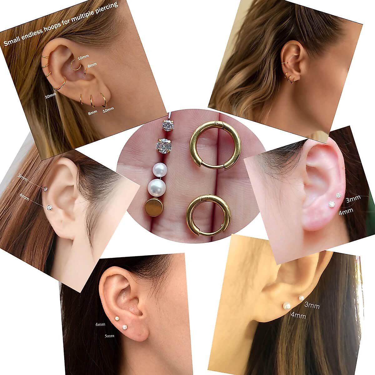 Minimalist Earring Sets for Multiple Piercing|14K Gold Plated Flat Screw Back Studs and Hoops Set for Women:Small Hoops,Flat back Pearl and CZ Earrings Studs for Cartilage,Helix,Lobe,Pack of 6 Pairs
