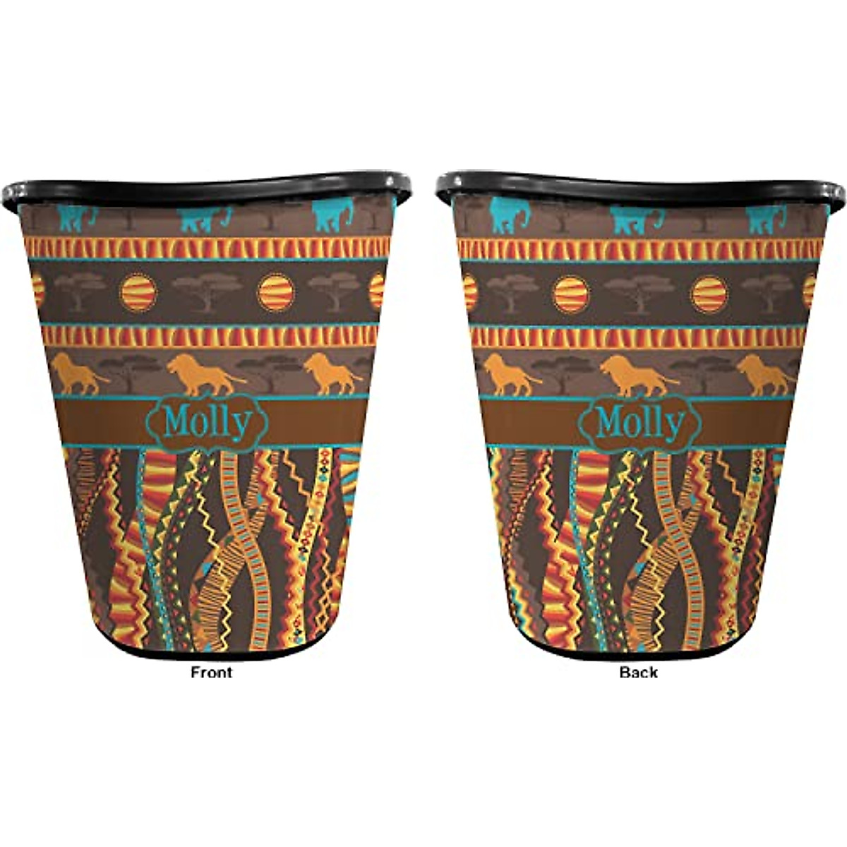 YouCustomizeIt African Lions & Elephants Waste Basket - Double Sided (Black) (Personalized)