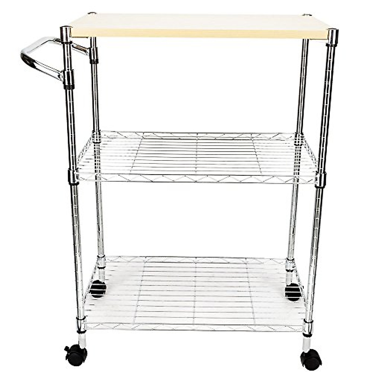 MENGK 3-Tier Rolling Kitchen Storage Trolley Cart - Steel Island Movable Utility Service with Drawer and Lower Basket