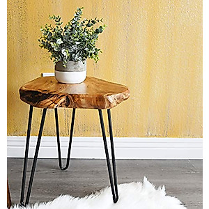 WELLAND Live Edge Side Table with Hairpin Legs, Natural Edge Side Table, Small Nightstand Wood, 15.5" Tall
