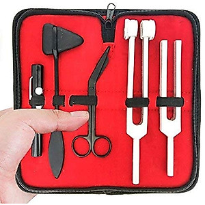 SURGICAL ONLINE Tactical Black - Set of Multi Purpose Diagnostic kit for Neurological, EMT and Eye EXAM, Reflex Percussion Taylor Hammer + Penlight + Tuning Fork C 128 C 512 + Bandage Scissors 5.5"