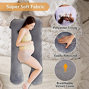 LONABR U-Shape Pregnancy Pillows, 55 Inch Maternity Full Body Pillow with Washable Velvet Cover, Nursing Support Pillow, Support for Back, HIPS, Legs, Belly for Pregnant Women Side Sleeping