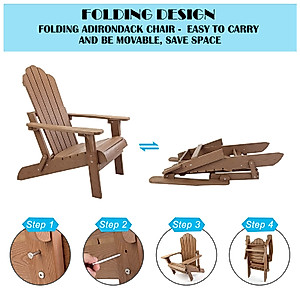 hOmeHua Folding Adirondack Chair Weather Resistant, Hard Plastic Imitation Wood Stripes Adirondack Chair, Easy to Fold Move & Maintain, Outdoor Chair for Patio, Backyard Deck, Fire Pit - Wood Color