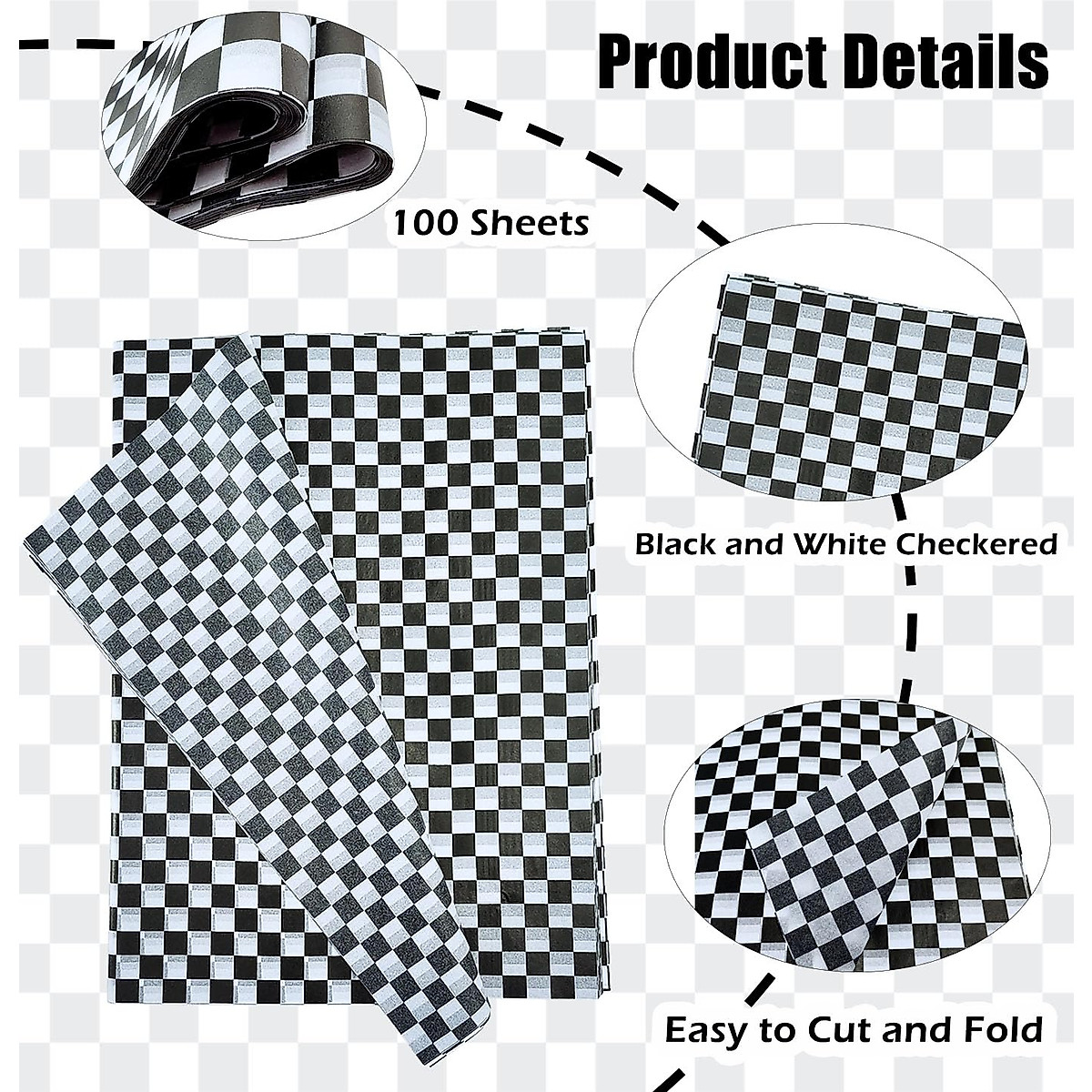 MUNILAIL 100 Sheets Checkered Tissue Paper 14 x 20 Inches Black and White Tissue Paper for Gift Bags Bulk Race Car Wrapping Paper Gift Paper Tissue for Birthday Gift Packing Crafts
