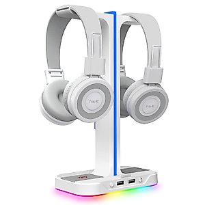 havit RGB Gaming Headphone Stand Desk Dual Headset Hanger Base with Phone Holder & 2 USB Ports for Desktop PC Game Earphone Accessories