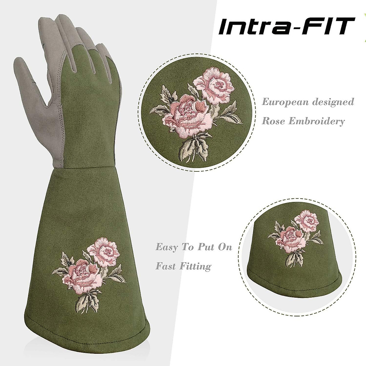 Intra-FIT Rose Pruning Gloves Thorn Proof, Embroidery Leather Gardening Gloves with Extra Long Forearm Protection