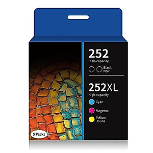 252 Ink Cartridge Replacement for Epson 252XL Ink Cartridges Combo Pack Use to Workforce WF-7110 WF-7720 WF-7710 WF-3620 WF-3640 5 Pack Remanufactured